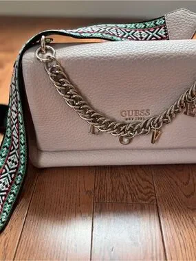 Guess | Bags | Guess Light Pink Pebbled Leather Shoulder Bag With ...